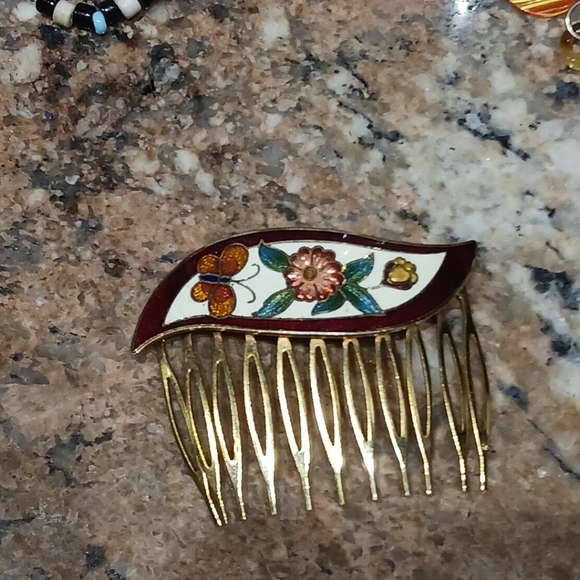 Source Unknown | Hair | Vintage Cloisonn Gold Tone Hair Comb Butterfly ...